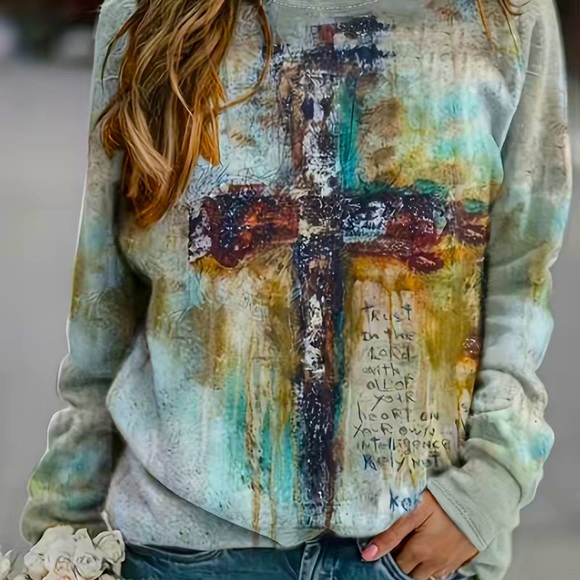 Tops | New Pretty Tee With Cross On Front Back Xl | Poshmark